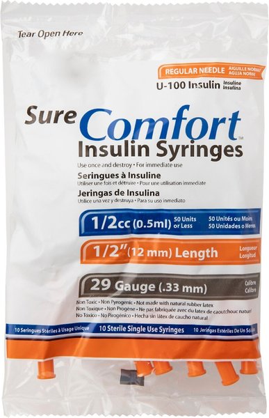 SURECOMFORT Insulin Syringes U-100 12mm x 29G, 0.5-cc - Easy Refills ...
