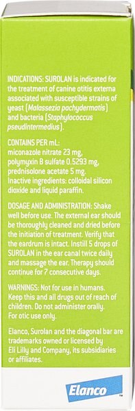 SUROLAN (miconazole nitrate, polymyxin B sulfate, prednisolone acetate) Otic Suspension for Dogs ...