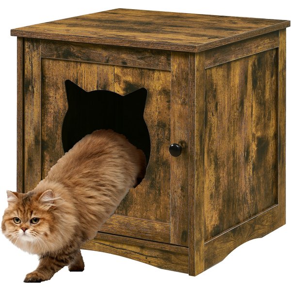 SWEET BARKS Enclosed House Side Table Cat Litter Box, Rustic Brown ...