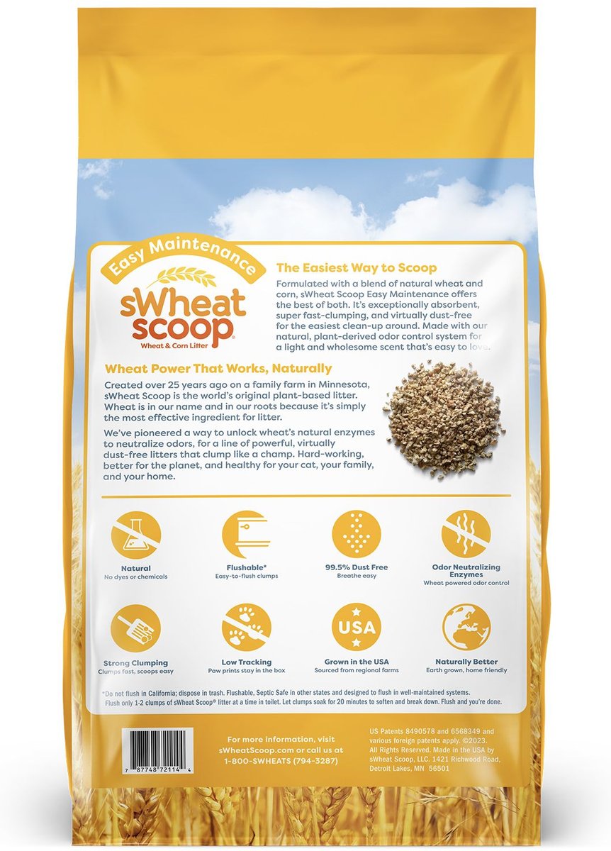 SWHEAT SCOOP Easy Maintenance Natural Clumping Wheat & Corn Cat Litter ...
