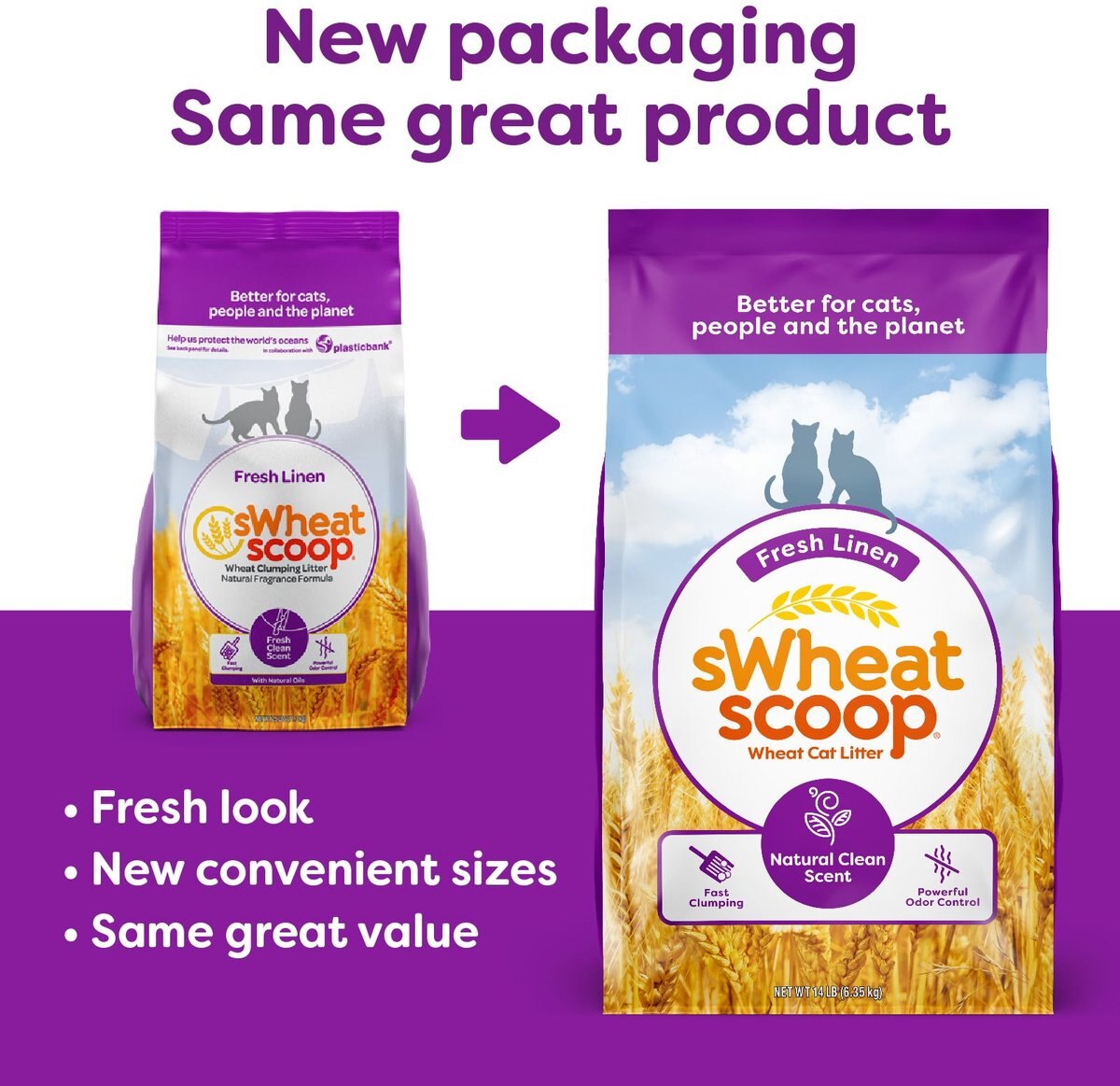 SWHEAT SCOOP Fresh Linen Scented Natural Clumping Wheat Cat Litter, 14 ...