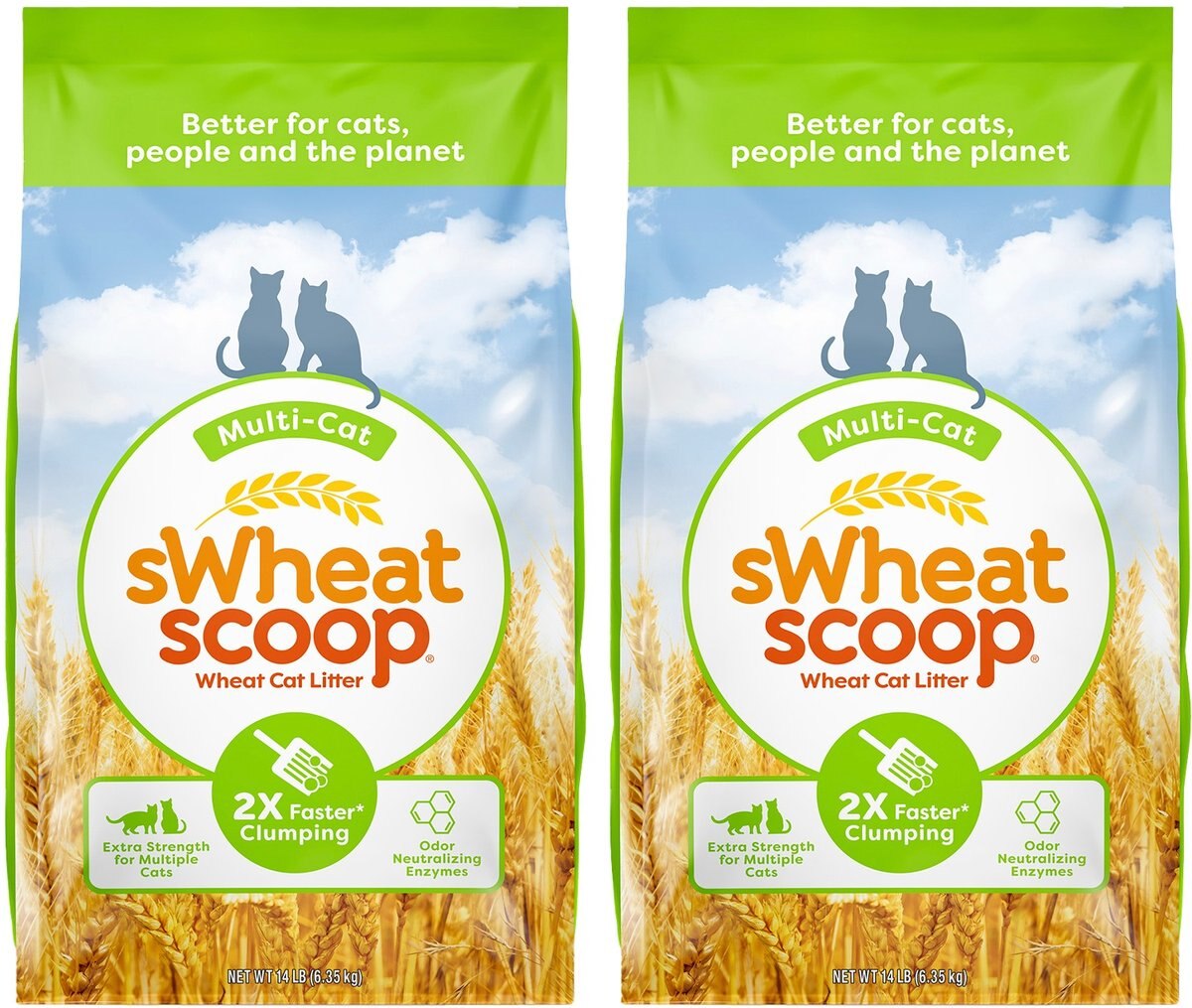 SWHEAT SCOOP Multi-Cat Natural Clumping Wheat Cat Litter, 14-lb bag ...
