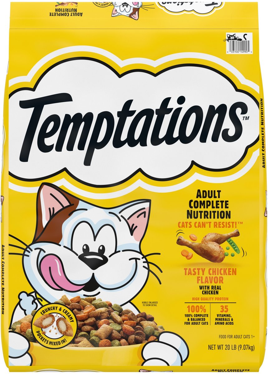 TEMPTATIONS Adult Tasty Chicken Flavor Dry Cat Food, 20-lb bag - Chewy.com