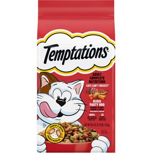 TEMPTATIONS Beef, Chicken, & Cheese BBQ Flavor Adult Dry Cat Food, 3.15 ...