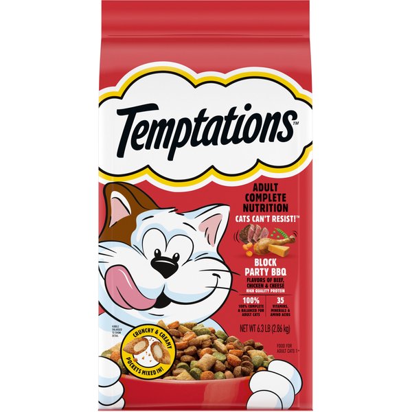 TEMPTATIONS Beef, Chicken, & Cheese BBQ Flavor Adult Dry Cat Food, 6.3 ...