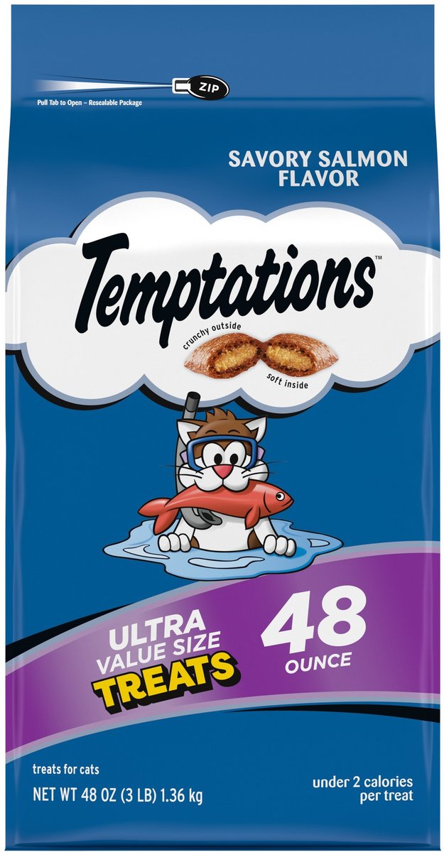 TEMPTATIONS Classic Savory Salmon Flavor Crunchy & Soft Cat Treats, 48 ...