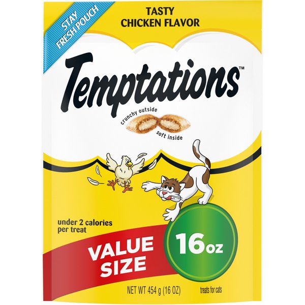 TEMPTATIONS Classic Tasty Chicken Flavor Soft & Crunchy Cat Treats, 16 ...