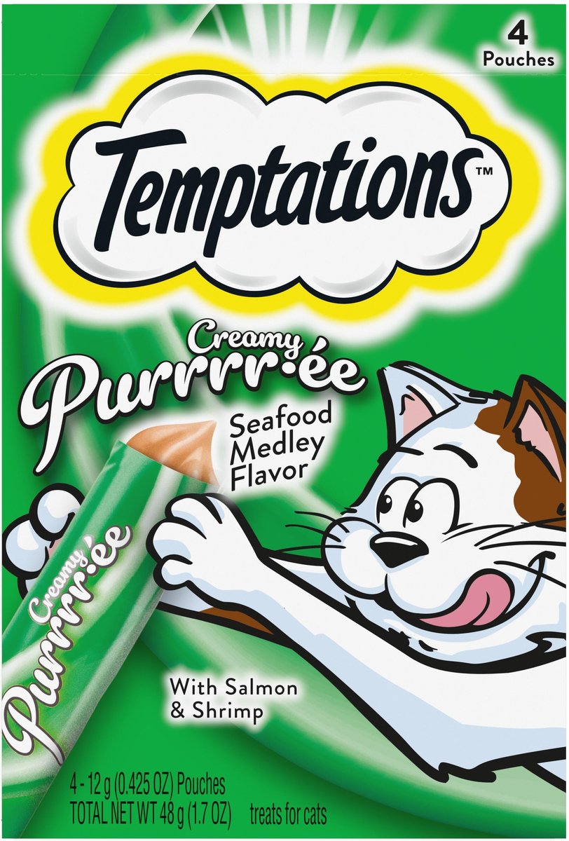 TEMPTATIONS Creamy Puree Mix-Ups Seafood Medley Flavor Lickable Cat ...