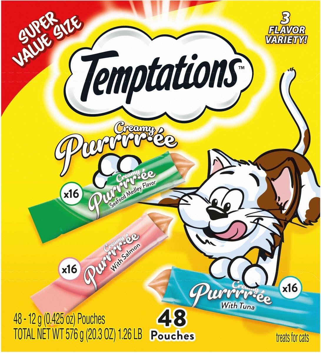 TEMPTATIONS Creamy Puree Mix-Ups Variety Pack Lickable Cat Treats, 0.42 ...