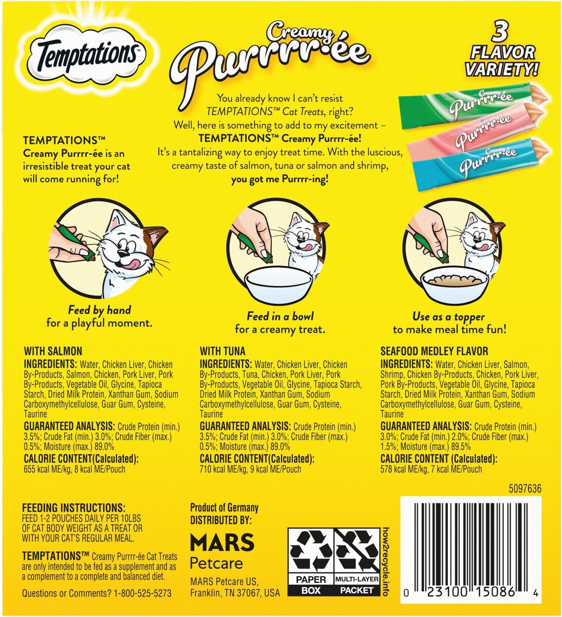 TEMPTATIONS Creamy Puree Mix-Ups Variety Pack Lickable Cat Treats, 0.42 ...