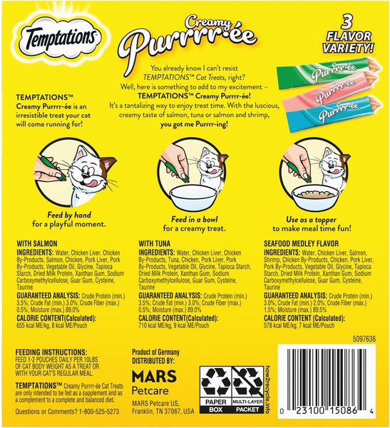 TEMPTATIONS Creamy Puree Mix-Ups Variety Pack Lickable Cat Treats, 0.42 ...