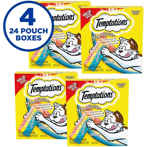 TEMPTATIONS Creamy Puree Salmon, Chicken & Tuna Variety Pack Lickable ...