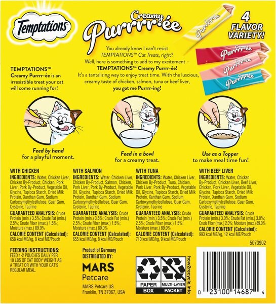 TEMPTATIONS Creamy Puree Variety Pack Lickable Cat Treats, 0.425-oz ...