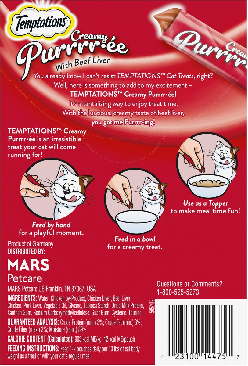 TEMPTATIONS Creamy Puree with Beef Liver Lickable, Squeezable Cat Treat ...