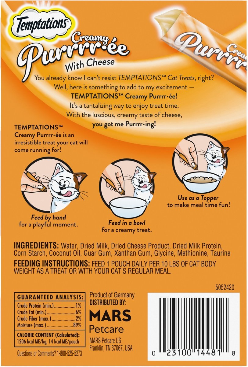 TEMPTATIONS Creamy Puree with Cheese Topper Lickable Cat Treats, 32 ...