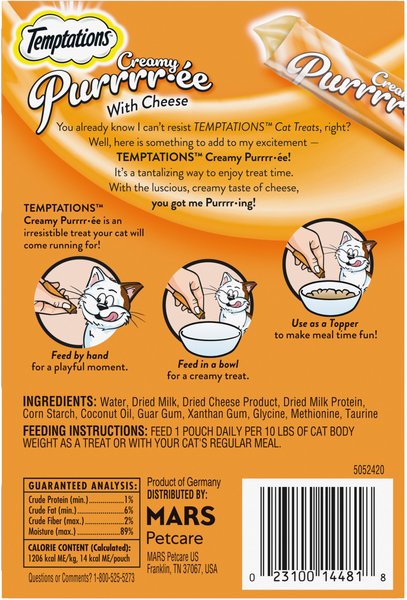TEMPTATIONS Creamy Puree with Cheese Topper Lickable Cat Treats, 32 ...