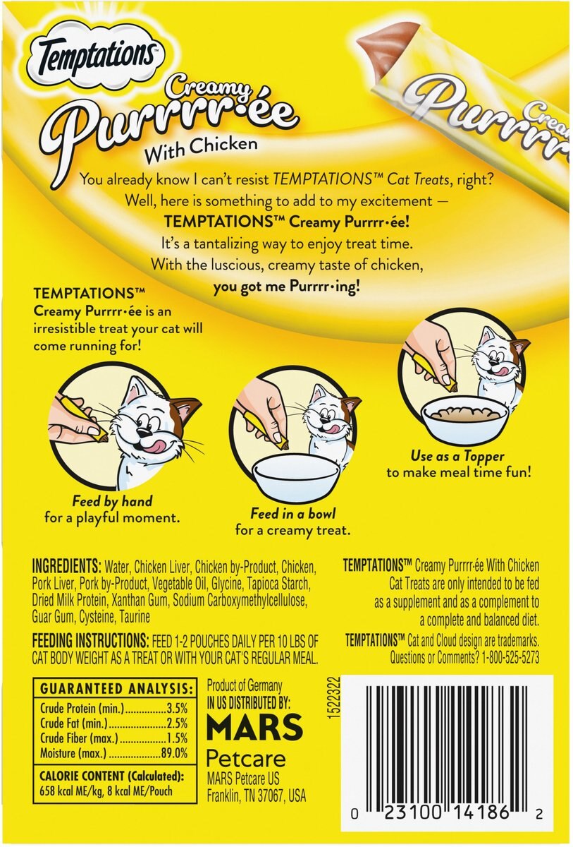 TEMPTATIONS Creamy Puree with Chicken Lickable Cat Treats, 0.425-oz ...
