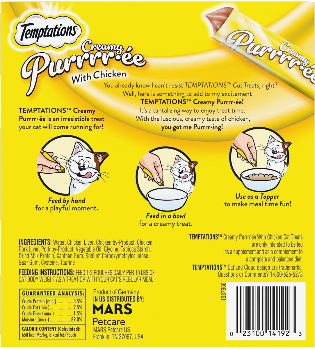 TEMPTATIONS Creamy Puree with Chicken Lickable Cat Treats, 0.425-oz ...