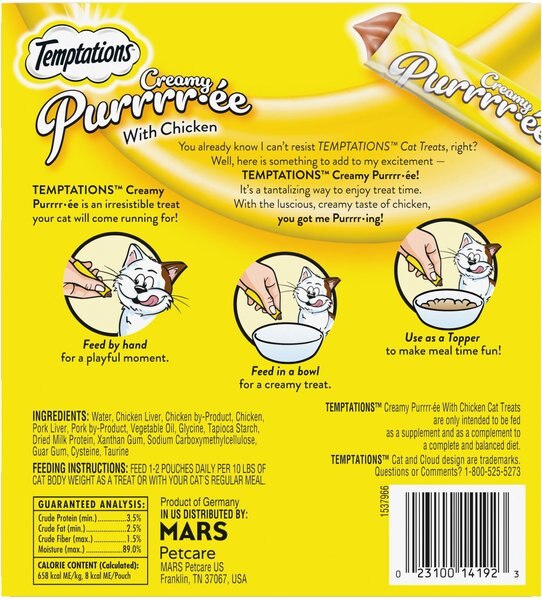 TEMPTATIONS Creamy Puree with Chicken Lickable Cat Treats, 0.425-oz ...