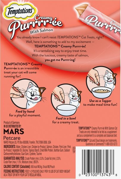 TEMPTATIONS Creamy Puree with Salmon Lickable Cat Treats, 0.425-oz ...