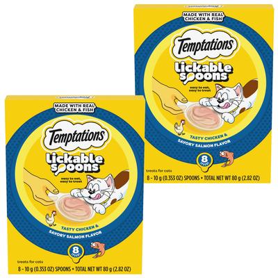 TEMPTATIONS Lickable Spoons Tasty Chicken & Savory Salmon Cat Lickable ...