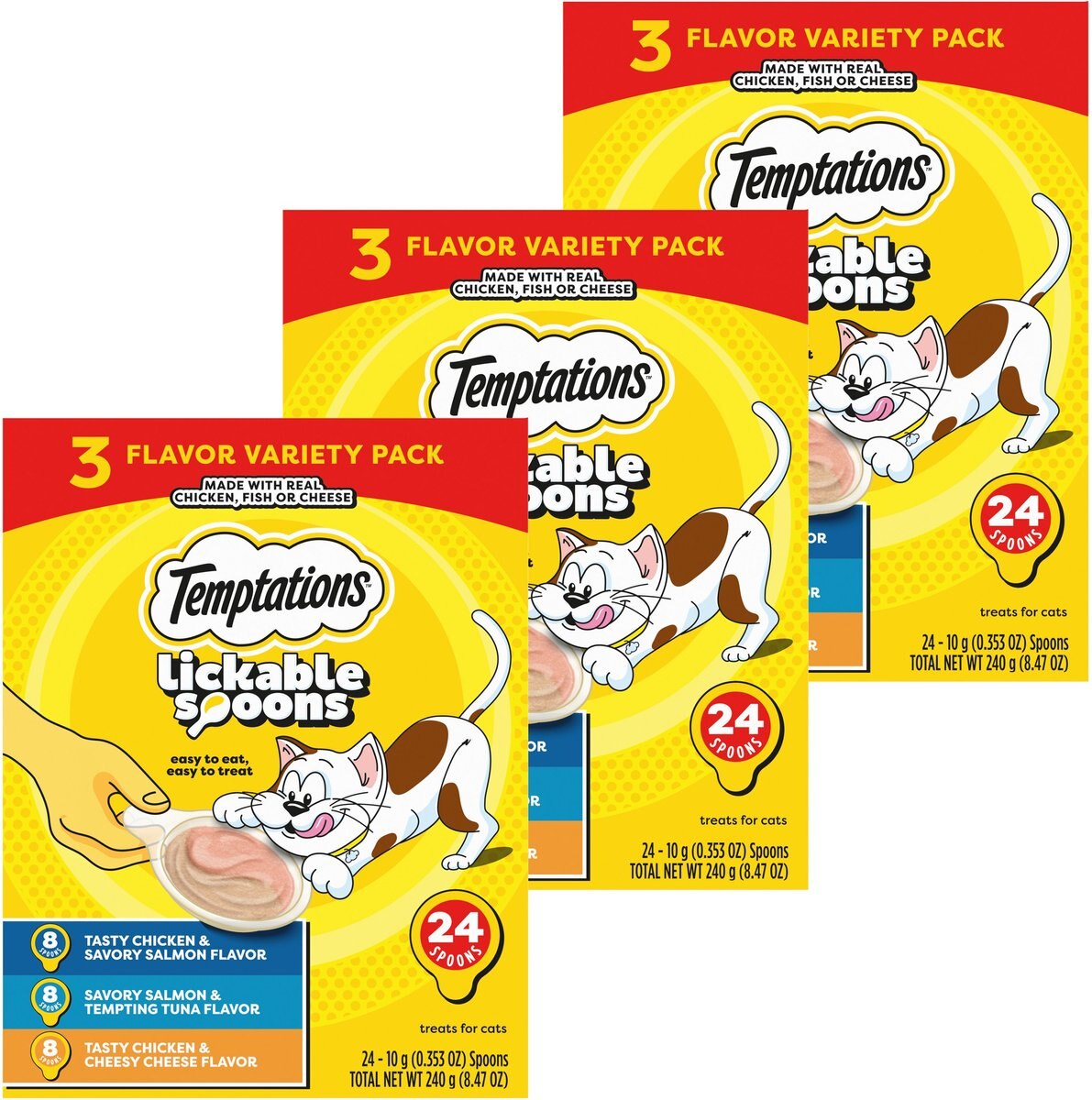 TEMPTATIONS Lickable Spoons Variety Pack Lickable Cat Treat, 24 count ...