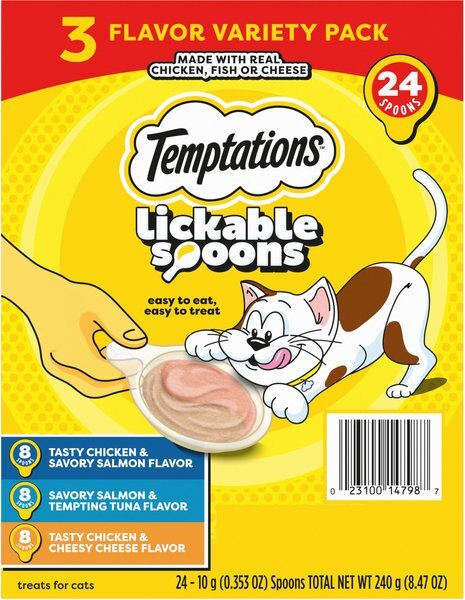 TEMPTATIONS Lickable Spoons Variety Pack Lickable Cat Treat, 24 count ...