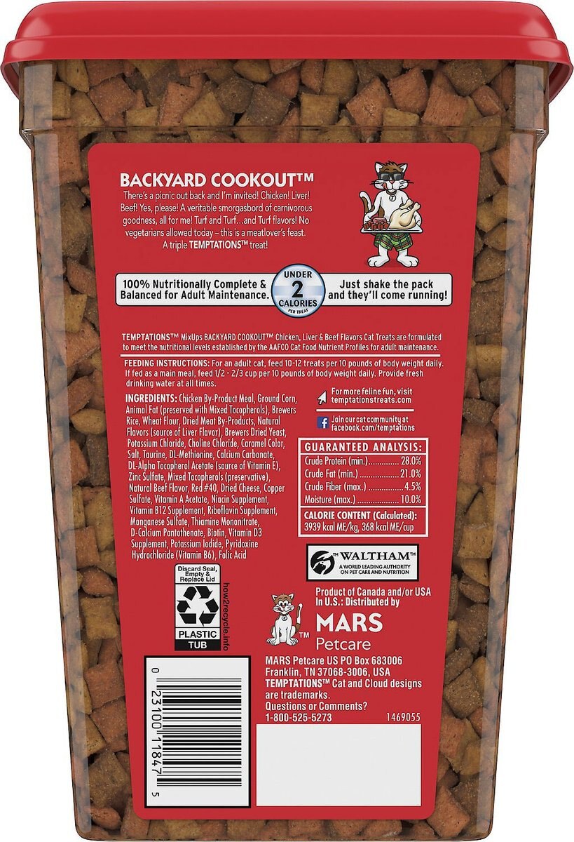 TEMPTATIONS Mixups Backyard Cookout Cat Treats, 30-oz tub, pack of 2 ...