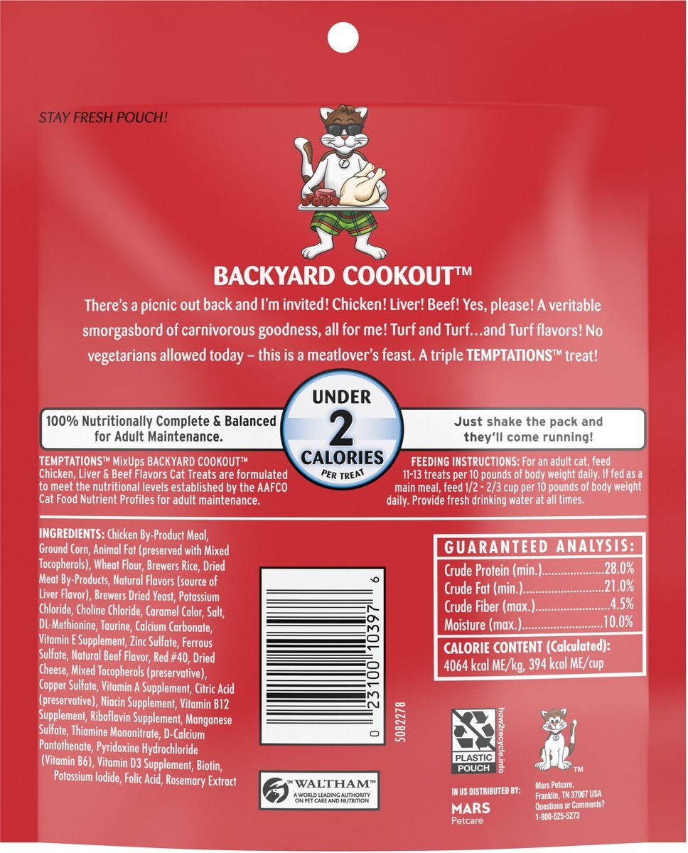 TEMPTATIONS MixUps Backyard Cookout Flavor Soft & Crunchy Cat Treats, 6 ...