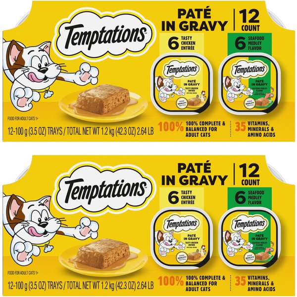 TEMPTATIONS Pate in Gravy Flavor Variety Wet Cat Food, 3.5-oz tray ...