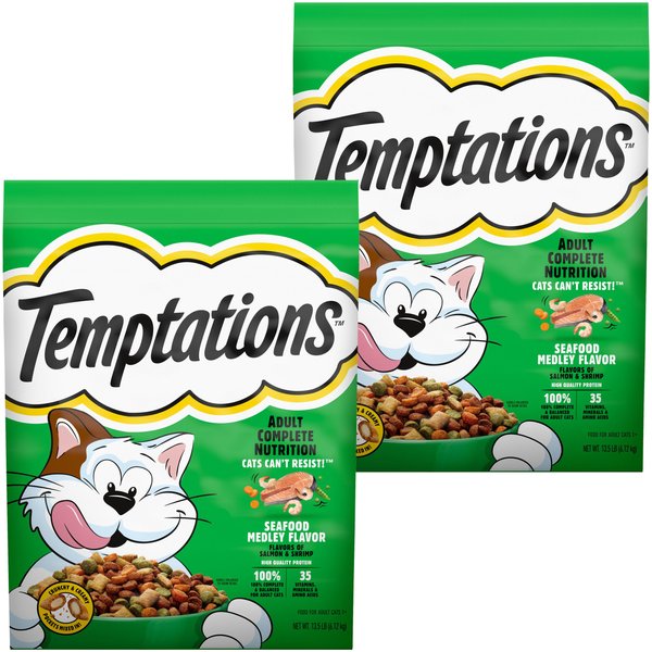 TEMPTATIONS Seafood Medley Flavor Adult Dry Cat Food, 27-lb bundle ...