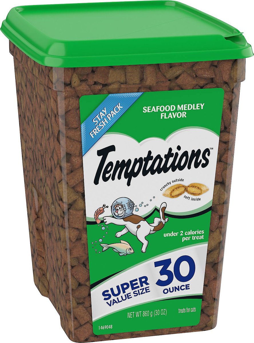 TEMPTATIONS Seafood Medley Flavor Cat Treats, 30-oz tub, pack of 2 ...
