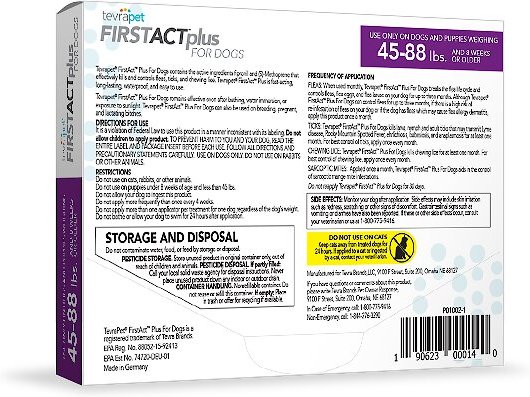 TEVRAPET FirstAct Plus Flea & Tick Spot Treatment for Dogs, 45 - 88 lbs ...