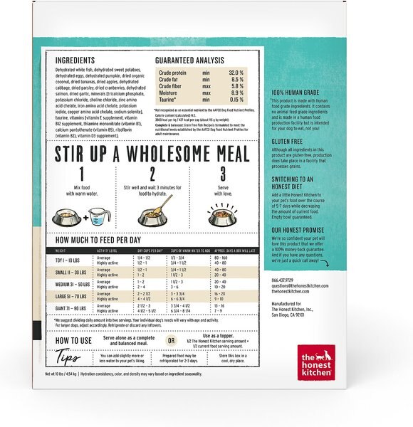 THE HONEST KITCHEN Fish Recipe Grain-Free Dehydrated Dog Food, 10-lb ...