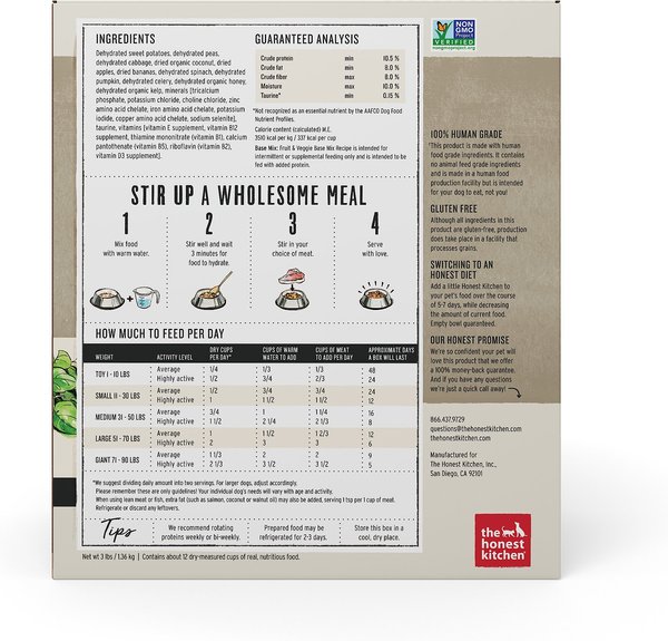 THE HONEST KITCHEN Fruit & Veggie Grain-Free Dehydrated Dog Base Mix, 3 ...