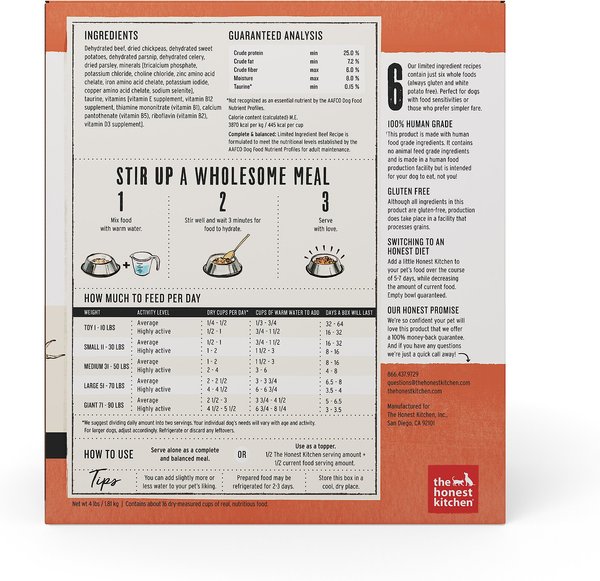 THE HONEST KITCHEN Wholemade Limited Ingredient Beef Dehydrated Dog ...