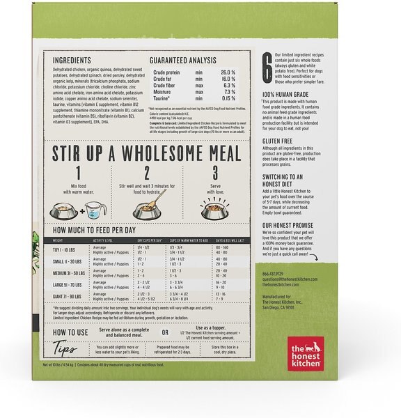 THE HONEST KITCHEN Limited Ingredient Diet Chicken Recipe Dehydrated ...