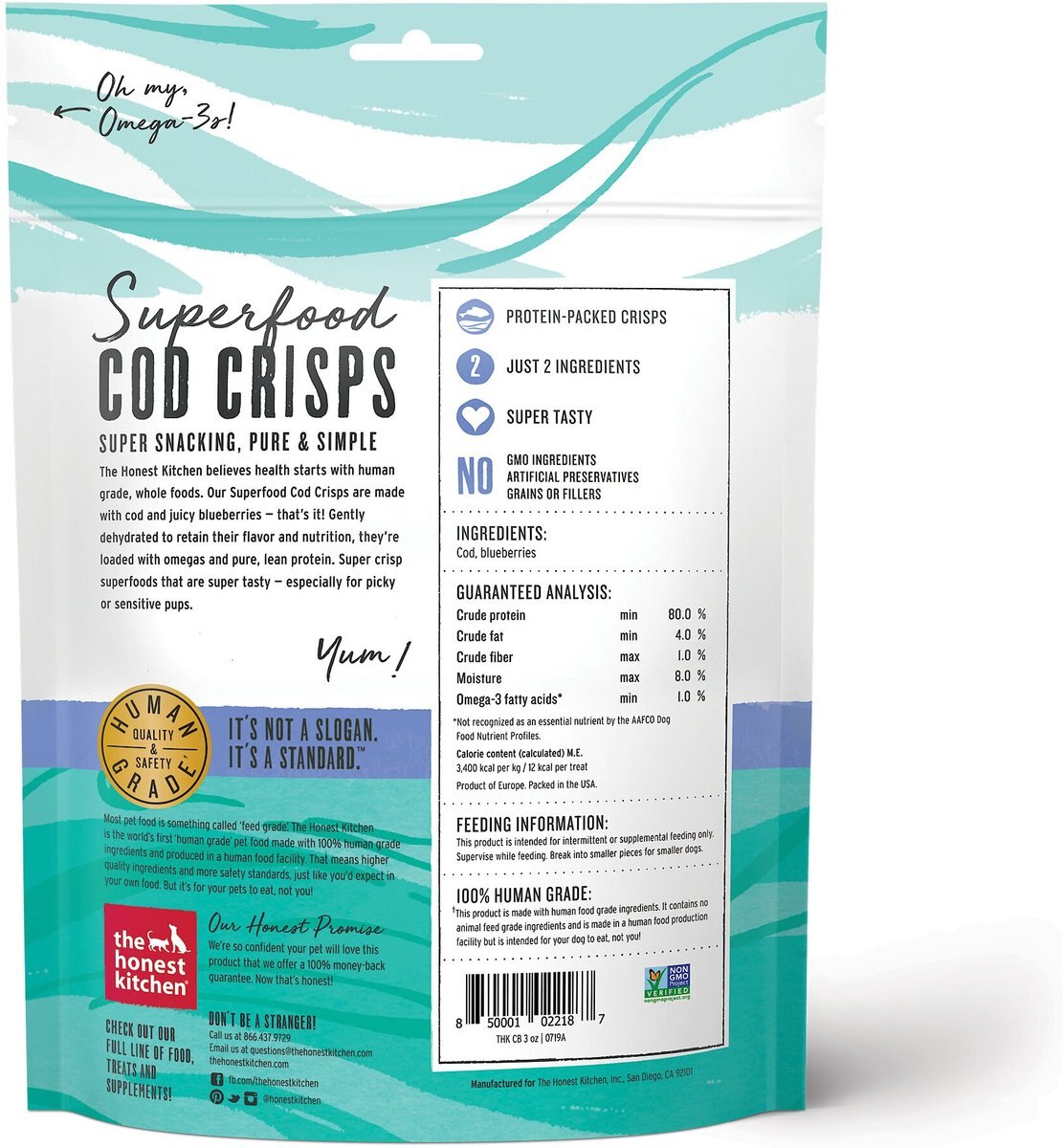 THE HONEST KITCHEN Superfood Cod Crisps Cod & Blueberry Dehydrated Dog ...