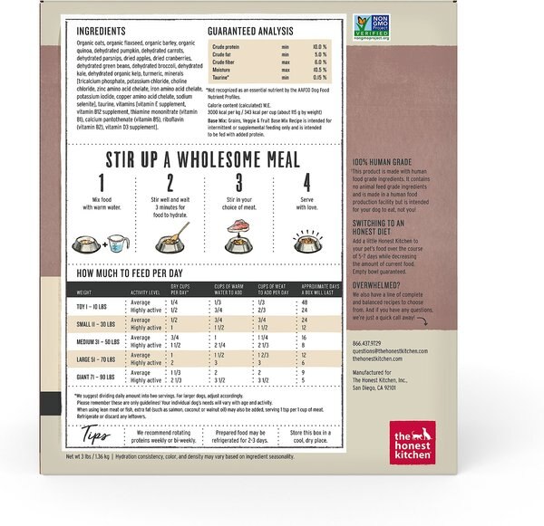 THE HONEST KITCHEN Whole Grain, Veggie & Fruit Base Mix Dehydrated Dog ...