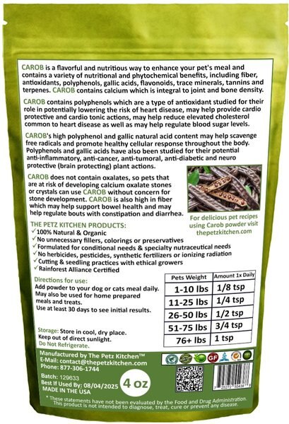 THE PETZ KITCHEN Carob Powder Dog & Cat Supplement, 4-oz bag - Chewy.com