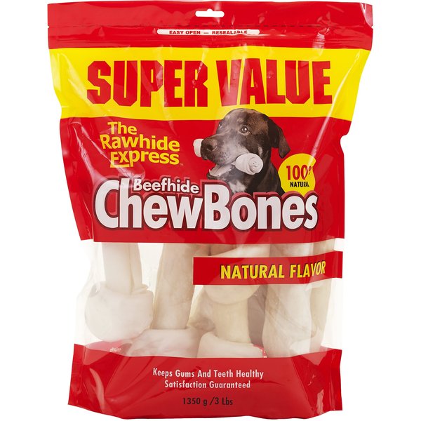 THE RAWHIDE EXPRESS Beefhide Chew Bones Natural Flavor Dog Bones, Large ...
