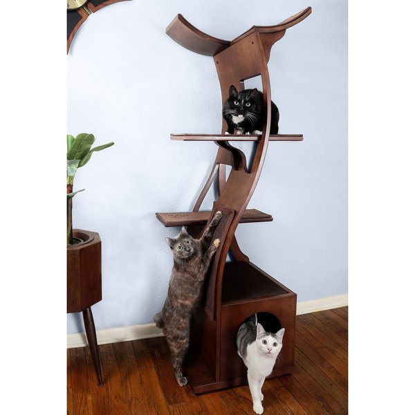 THE REFINED FELINE Lotus 69-in Cat Tree, Mahogany - Chewy.com
