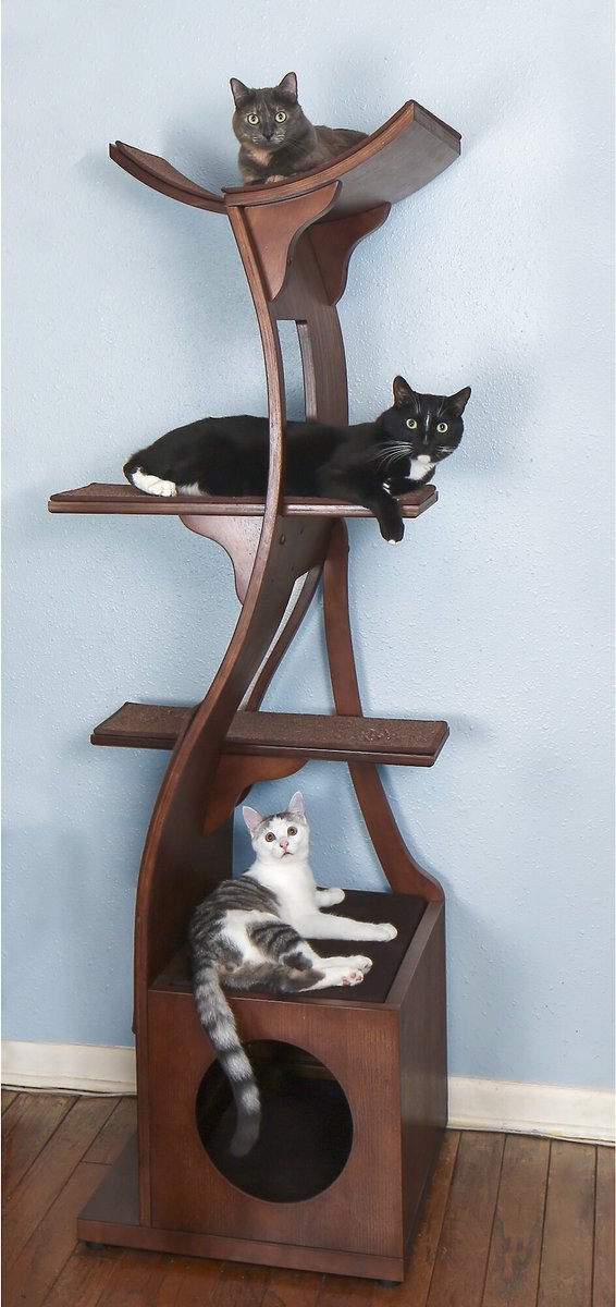 THE REFINED FELINE Lotus 69-in Cat Tree, Mahogany - Chewy.com