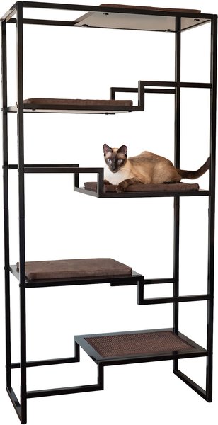 THE REFINED FELINE Metropolitan 62-in Faux-Fur Cat Tree & Condo, Black ...