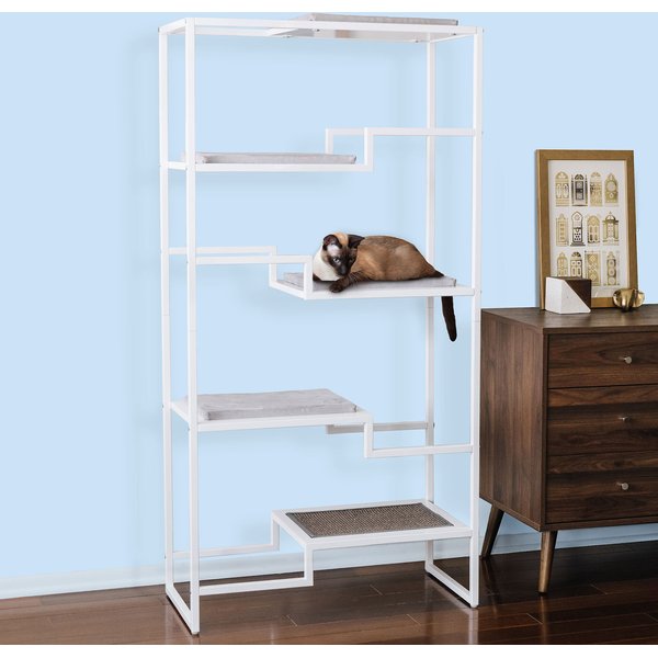 THE REFINED FELINE Metropolitan 62-in Faux-Fur Cat Tree & Condo, White ...