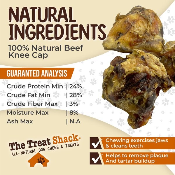 THE TREAT SHACK Meaty Beef Knee Cap Bone Natural Dog Chew Treats, 4 ...
