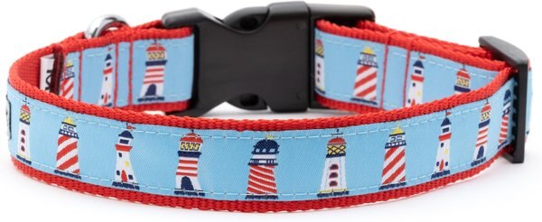 THE WORTHY DOG Lighthouses Dog Collar, Blue, Medium: 11 to 17-in neck ...