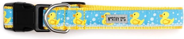 THE WORTHY DOG Rubber Duck Dog Collar, Blue, X-Small: 5 to 11-in neck ...