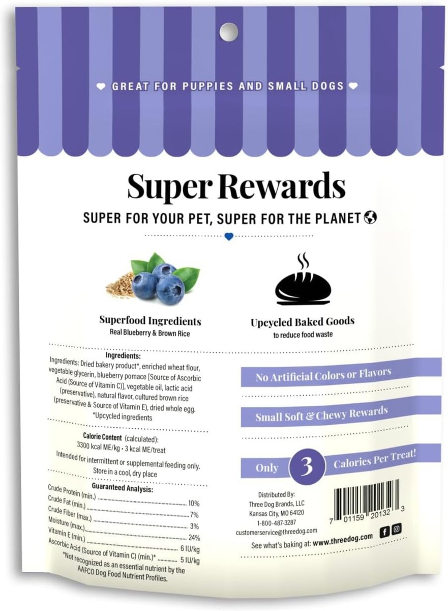 Discontinued - THREE DOG BAKERY Super Rewards Training Treats Blueberry ...