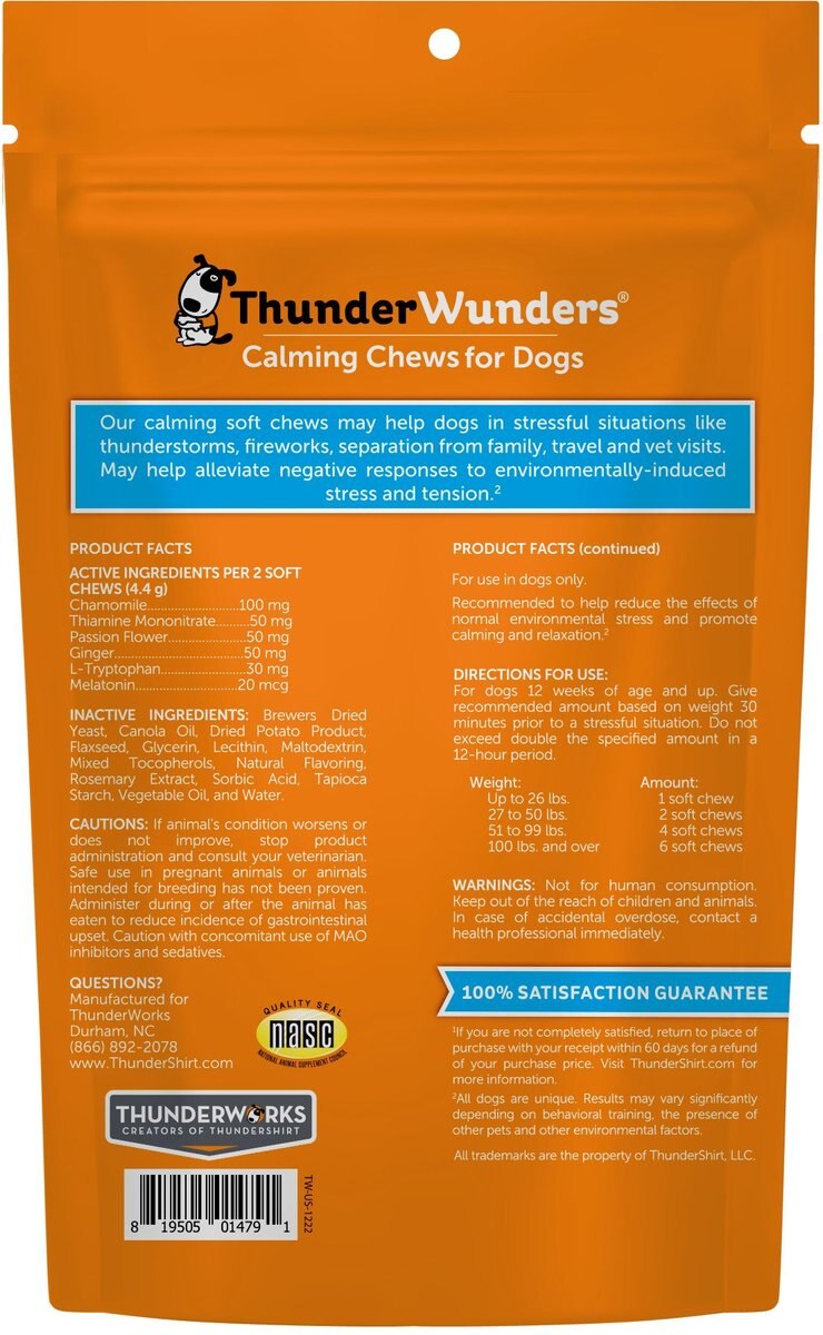 THUNDERWUNDERS Melatonin Calming Dog Chews, 60 Count - Chewy.com